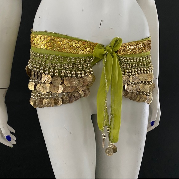 Other | Green Gold Coin Hip Scarf Belly Dance | Poshmark